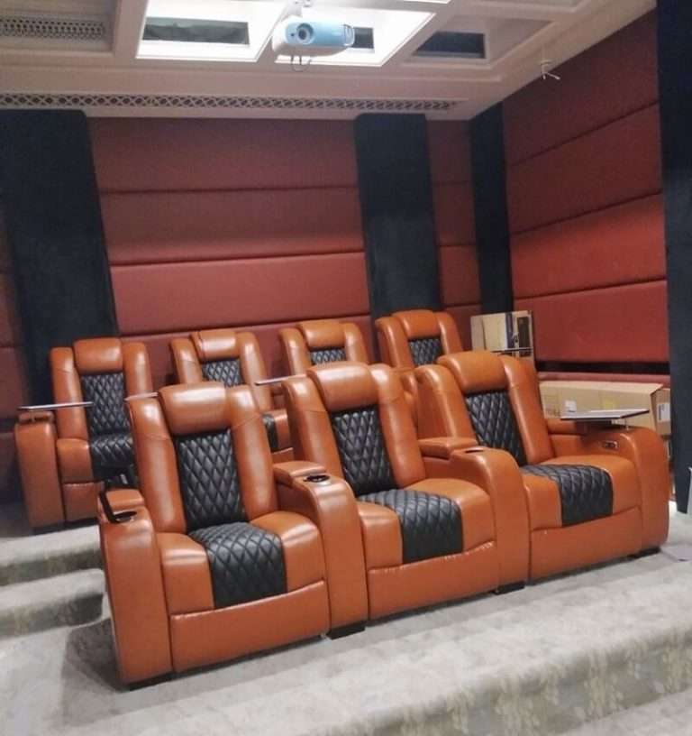 Leather Power Theater Recliner With Table - Linsen Seating