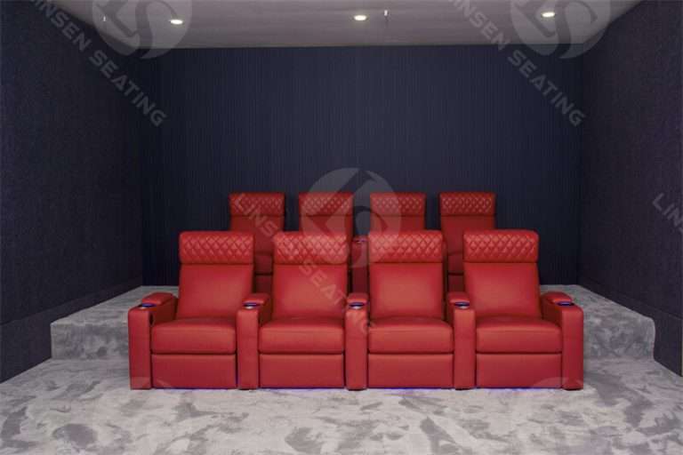 Compact Home Cinema Leather Sofa With Adjustable Headrest & LED ...
