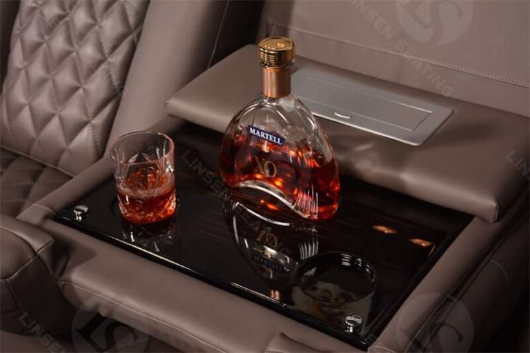 LS-856LB Brown Leather Media Room Seating With Folding Table - Linsen ...